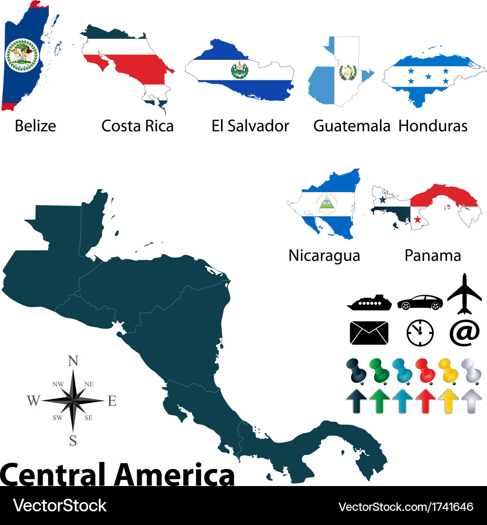 Central America Political Map with Flags Vector Image