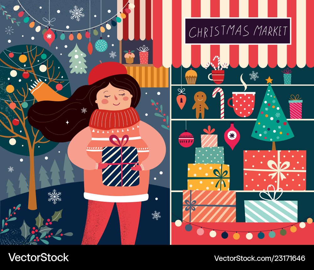 Christmas market Royalty Free Vector Image - VectorStock