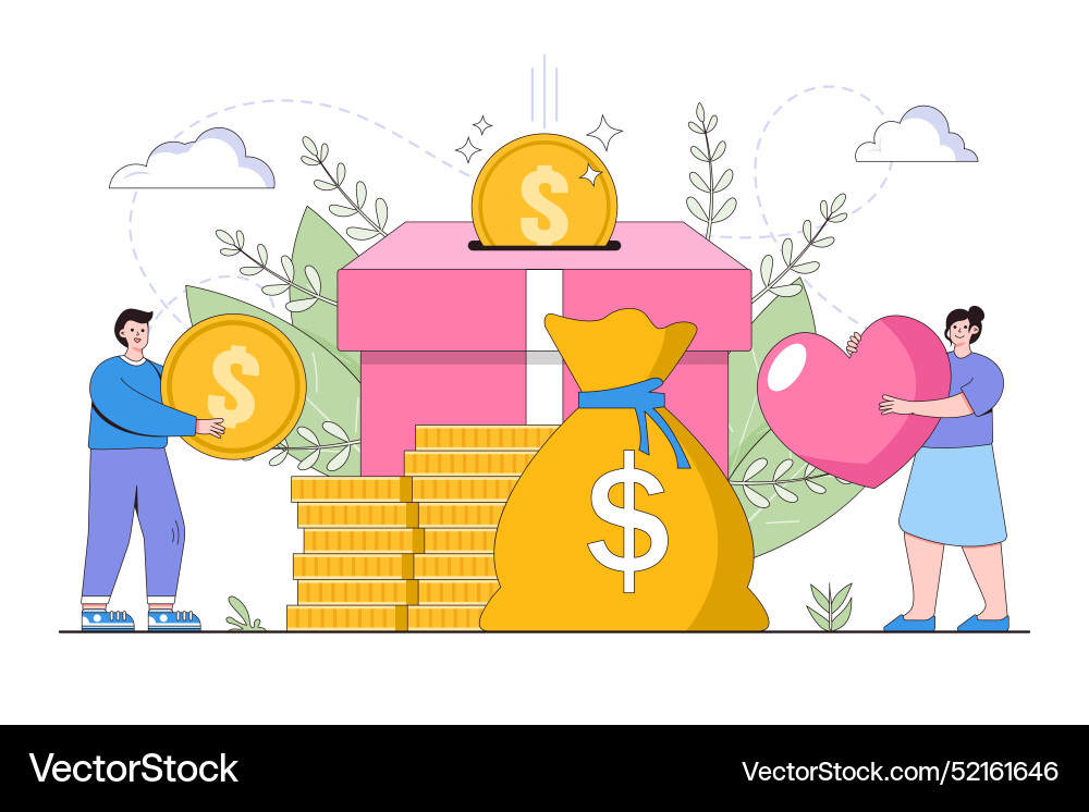 Flat donation and charity concept outline design Vector Image