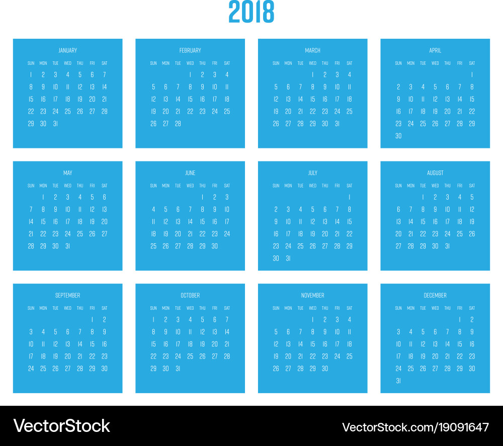Calendar - year 2018 week starts from Royalty Free Vector