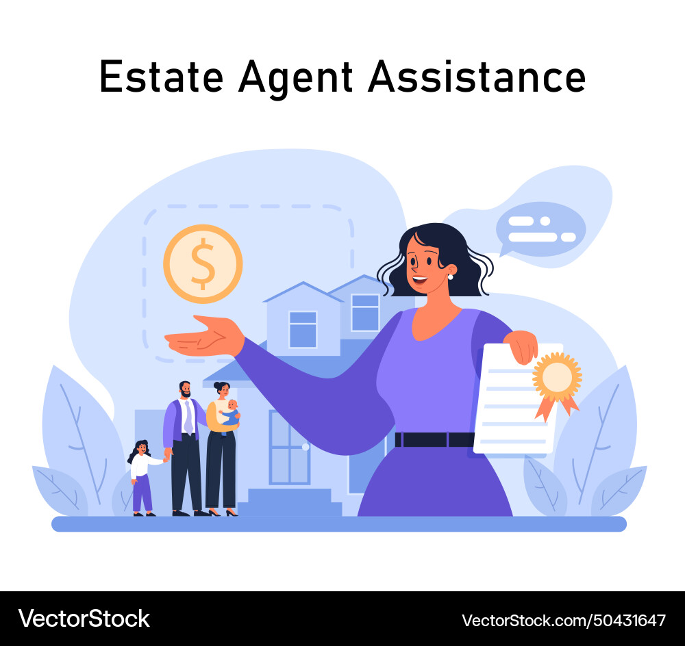 Estate agent assistance concept flat Royalty Free Vector
