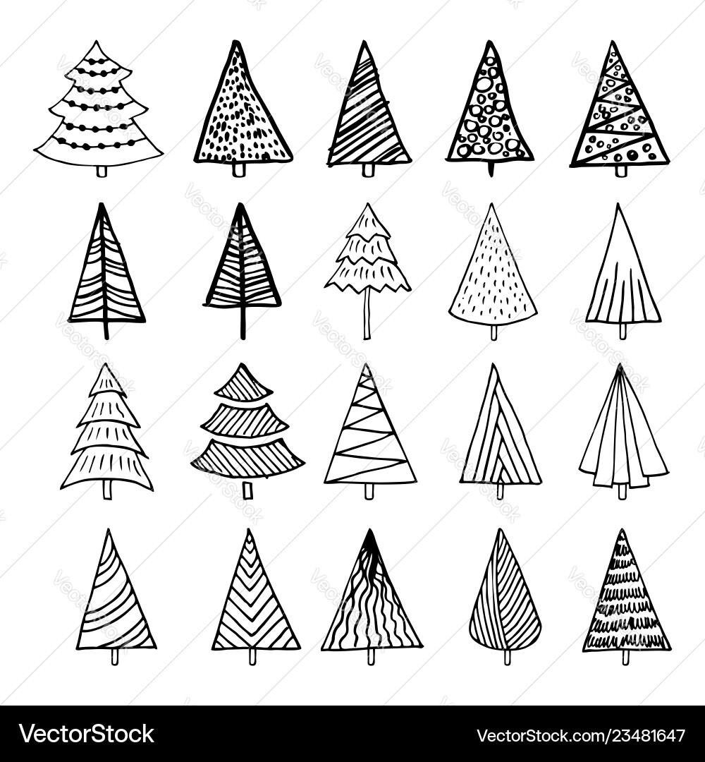 Hand drawn christmas trees Royalty Free Vector Image