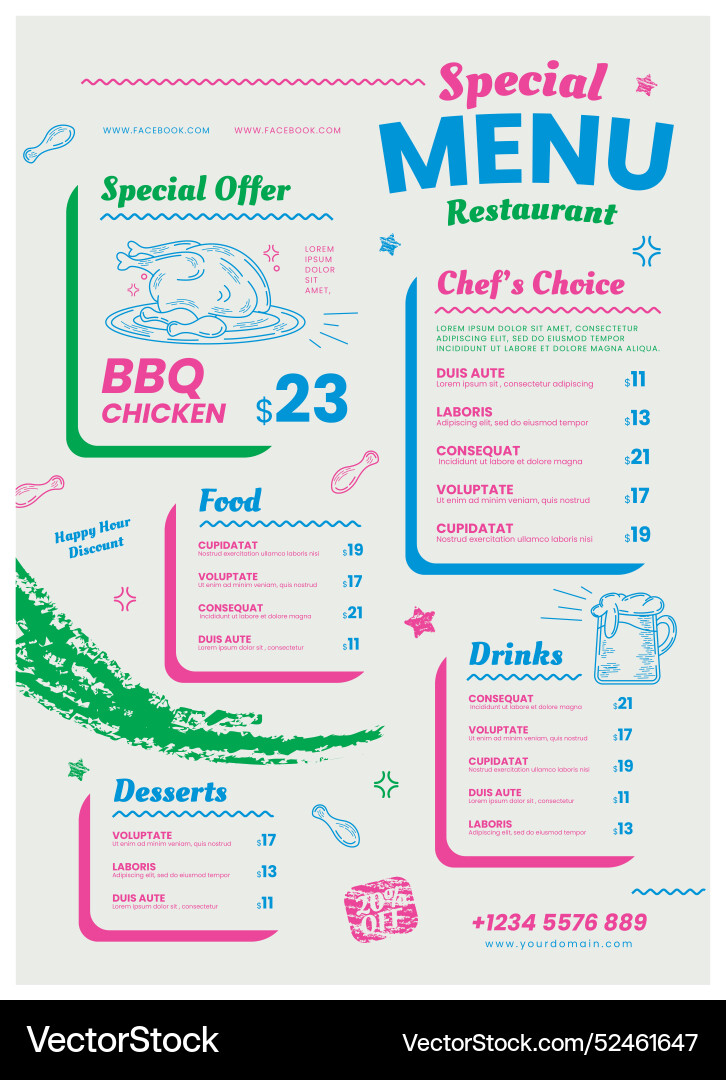 Restaurant menu with special offer template Vector Image