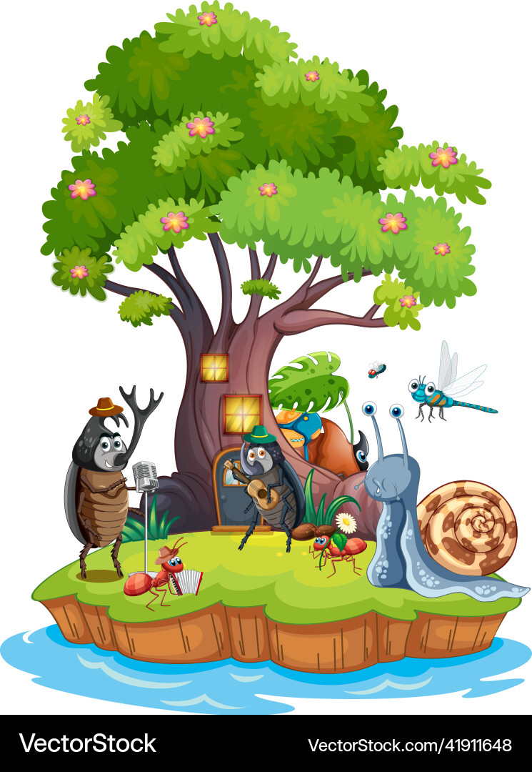 Cartoon insect and beetle in the forest Royalty Free Vector