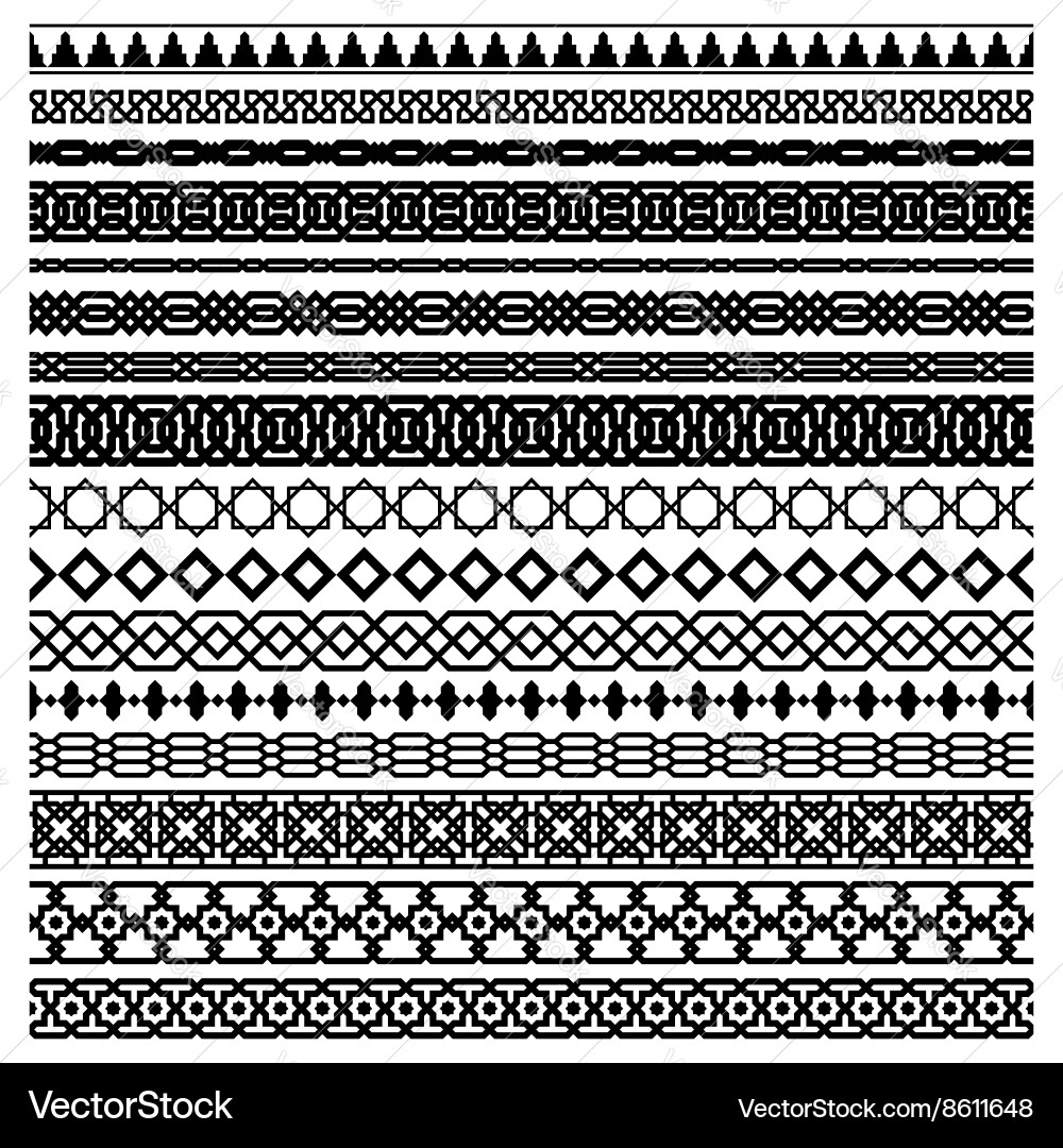 Islamic seamless line border set Royalty Free Vector Image