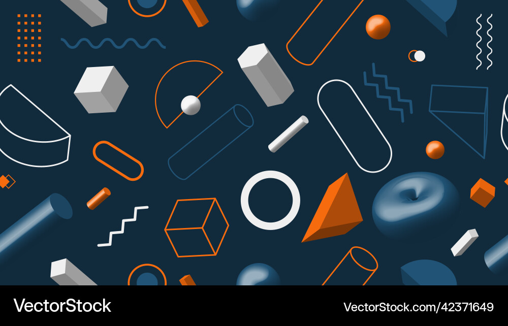 3d geometric seamless pattern isolated on blue Vector Image