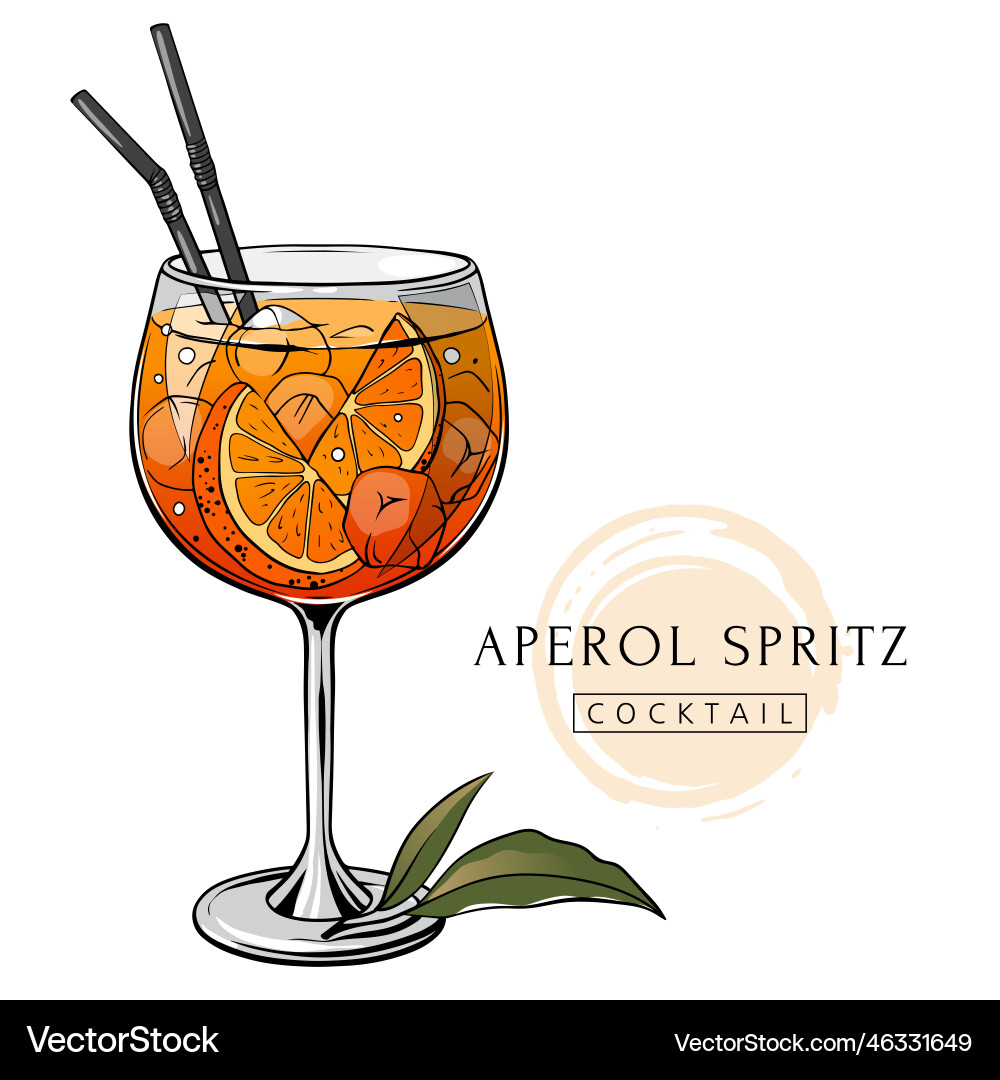 Aperol spritz cocktail hand drawn alcohol drink Vector Image