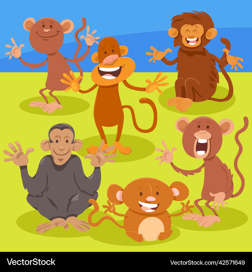 Funny cartoon monkeys animal characters group Vector Image