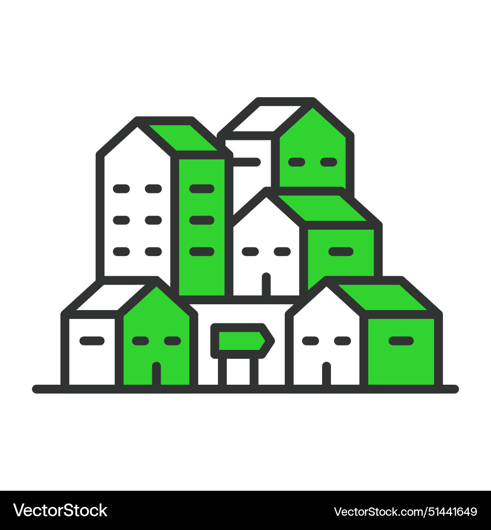 Green village in line design Royalty Free Vector Image