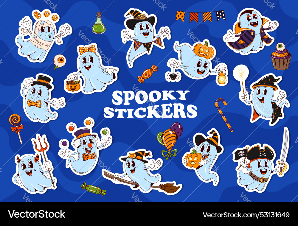 Halloween ghost stickers and spooky boo characters