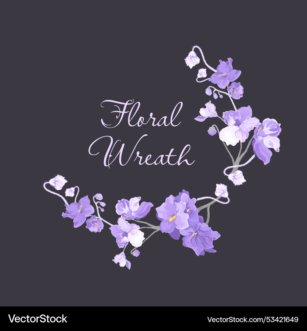 Isolated wreath with the handdrawn african violets
