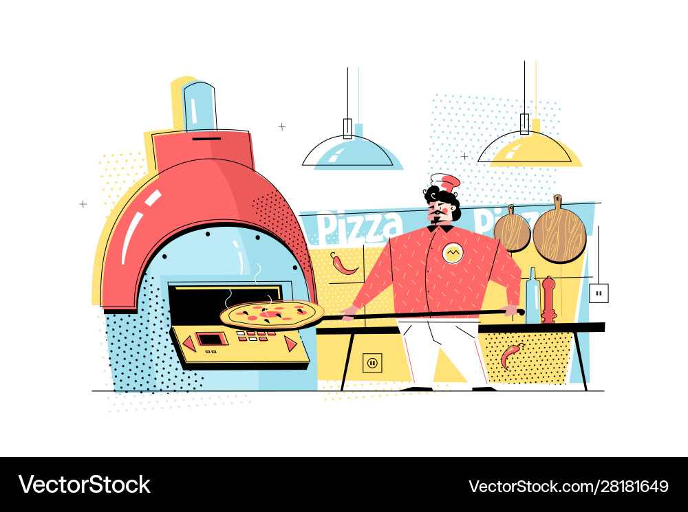 Man baking pizza Royalty Free Vector Image - VectorStock