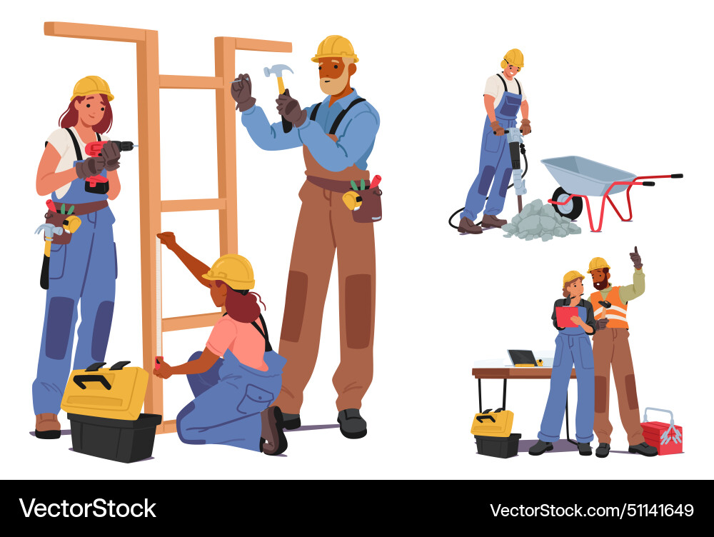 Professional industrial construction workers Vector Image