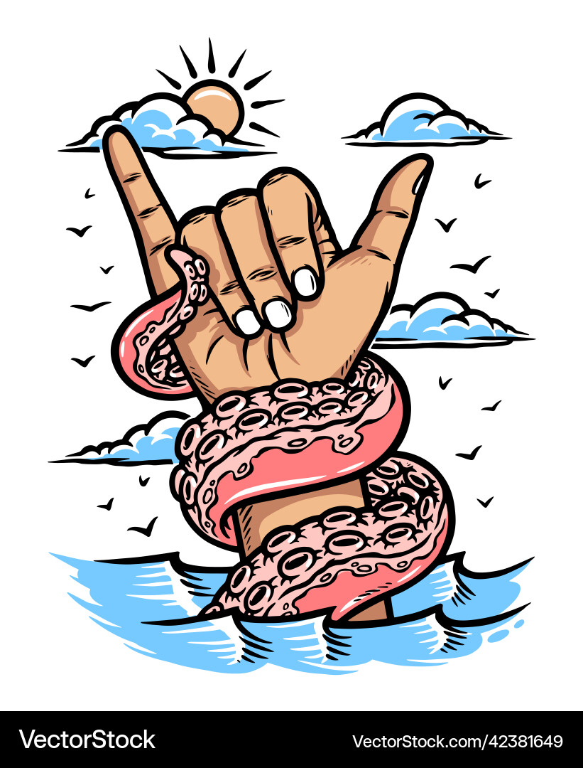 Tentacle Shaka - Ocean Vibes Royalty Free Vector Image