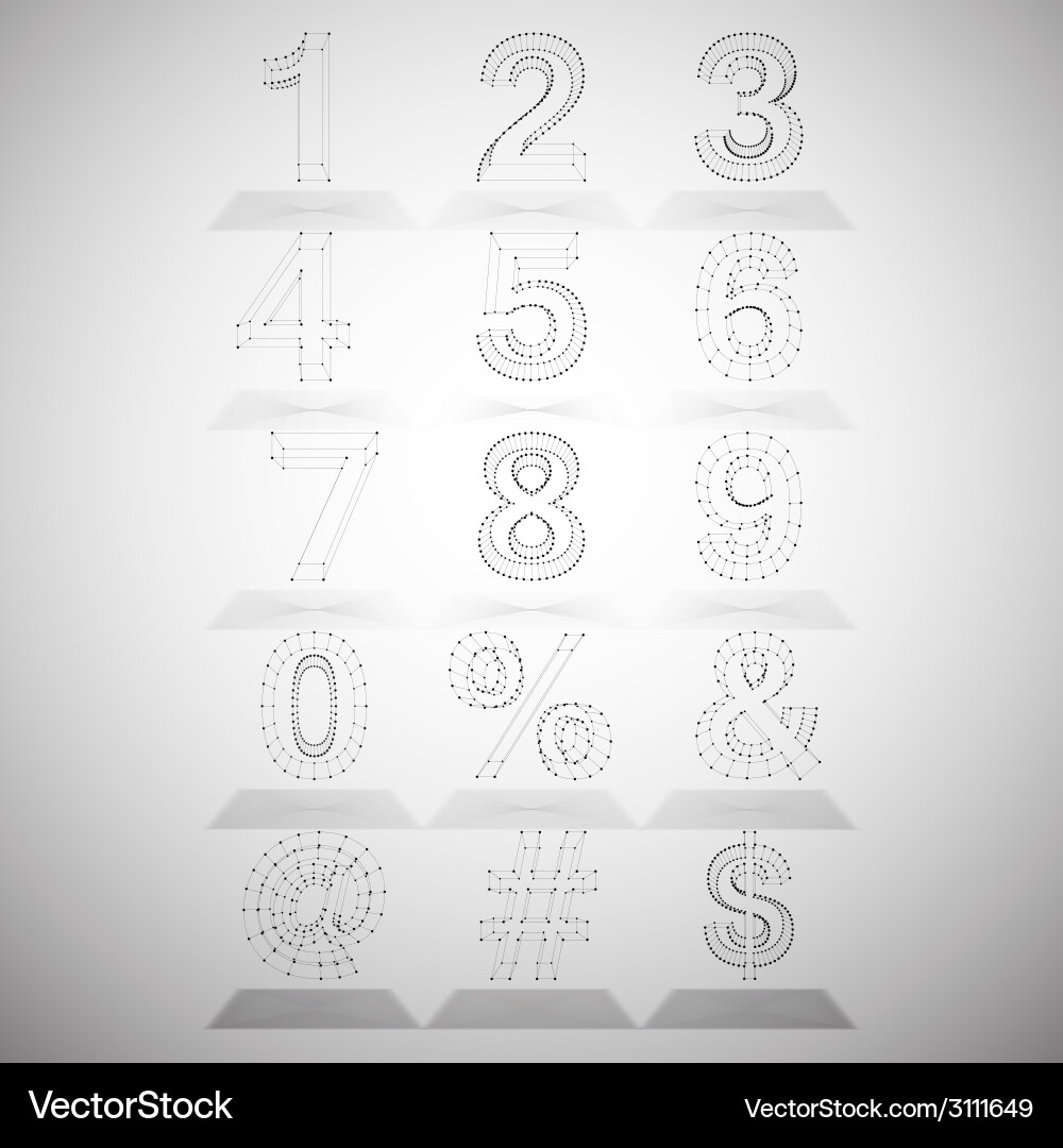 Three dimensional mesh stylish numbers and other Vector Image