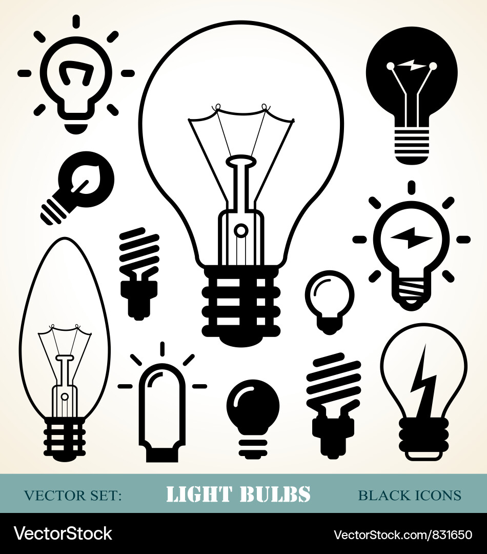 Black Light Bulb Icon Set Royalty Free Vector Image