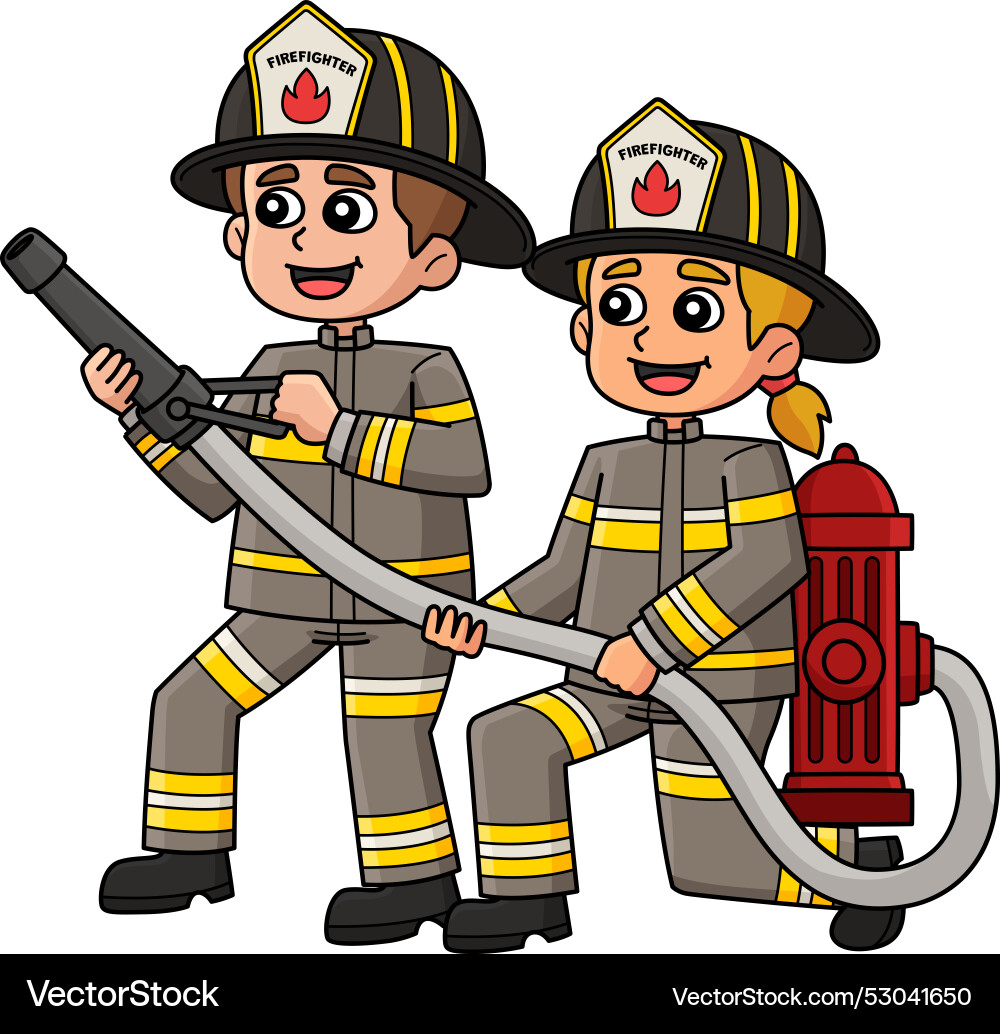 Firefighters with a fire hydrant cartoon clipart Vector Image