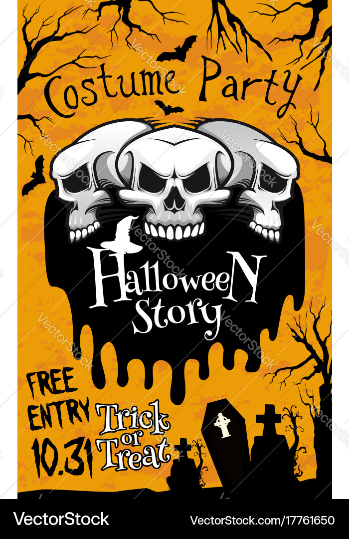Halloween holiday horror skull banner design Vector Image