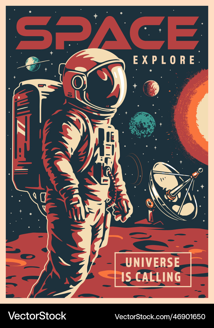 Retro Space Explorer Poster Royalty Free Vector Image
