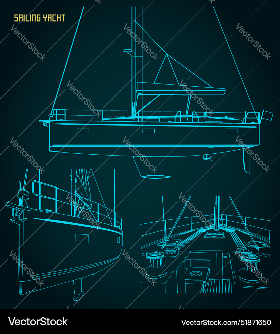 Sailing yacht technical drawings Royalty Free Vector Image
