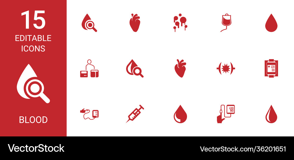 15 blood icons Royalty Free Vector Image - VectorStock