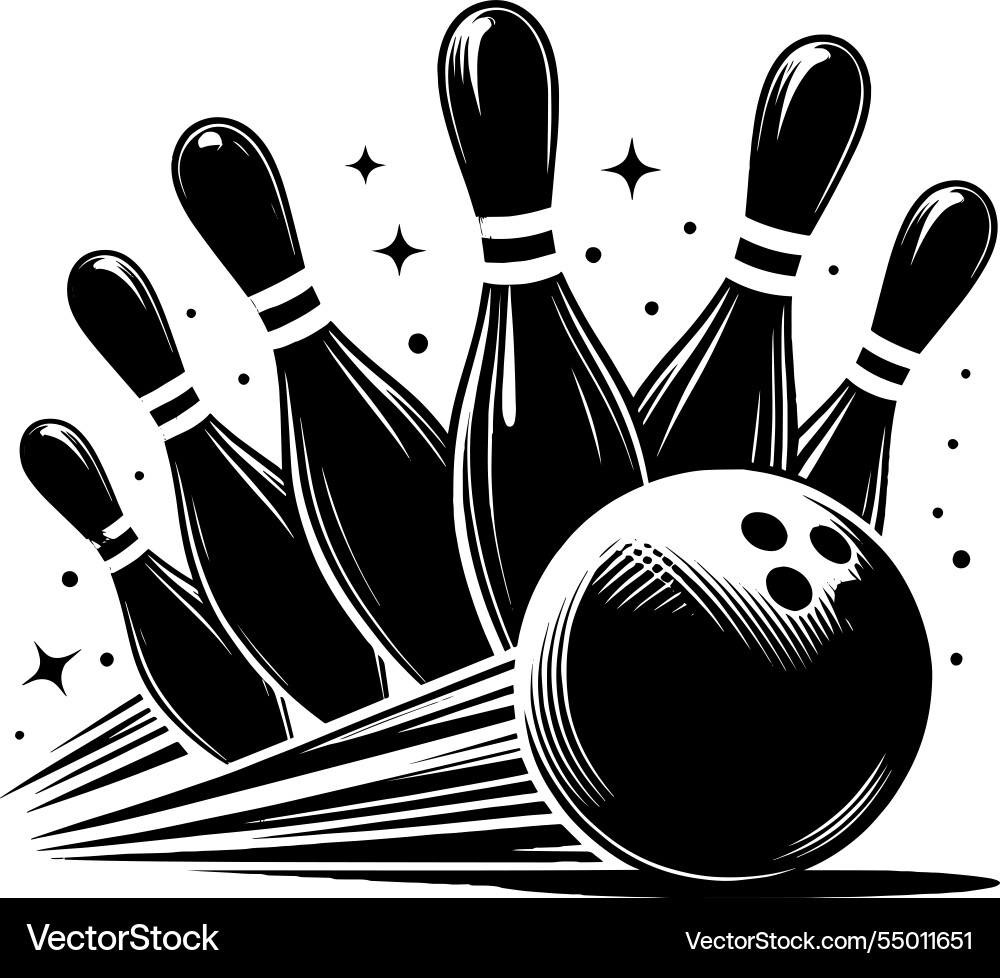 Bowling ball strike pin silhouette isolated Vector Image