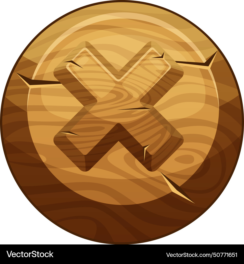 Close button in wooden cartoon game interface Vector Image