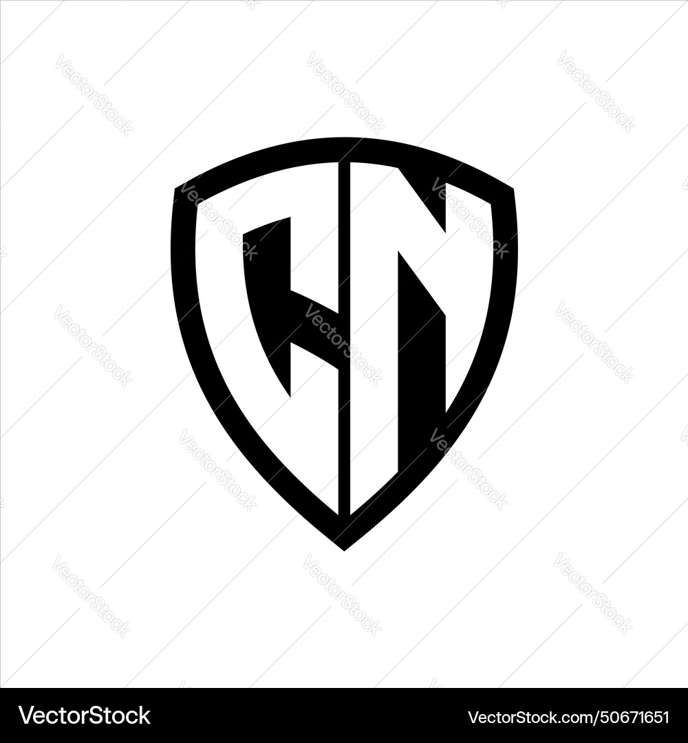 Cn monogram logo with bold letters shield shape Vector Image