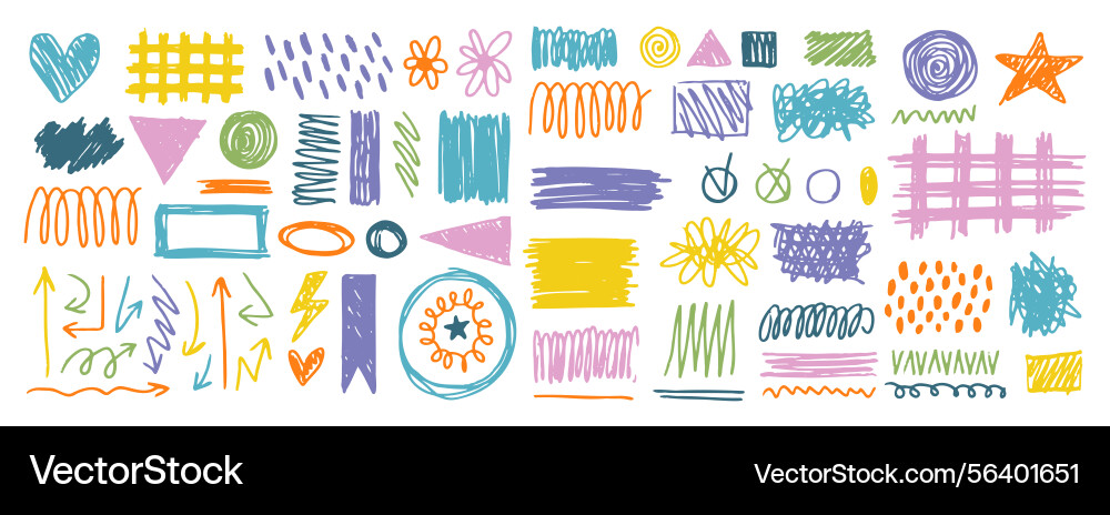 Crayon pencil brush stroke messy elements set Vector Image