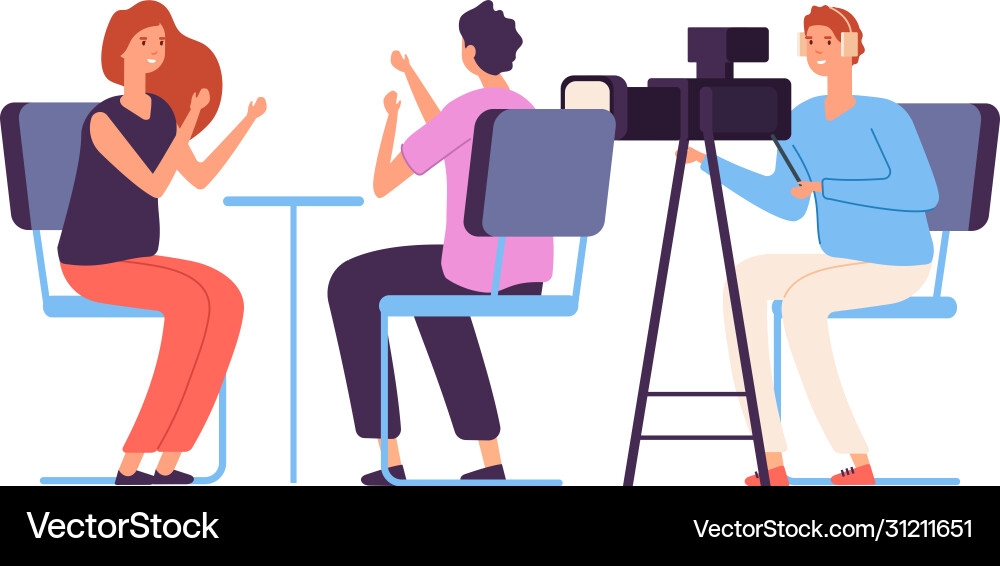 Interview live stream tv show camera crew Vector Image