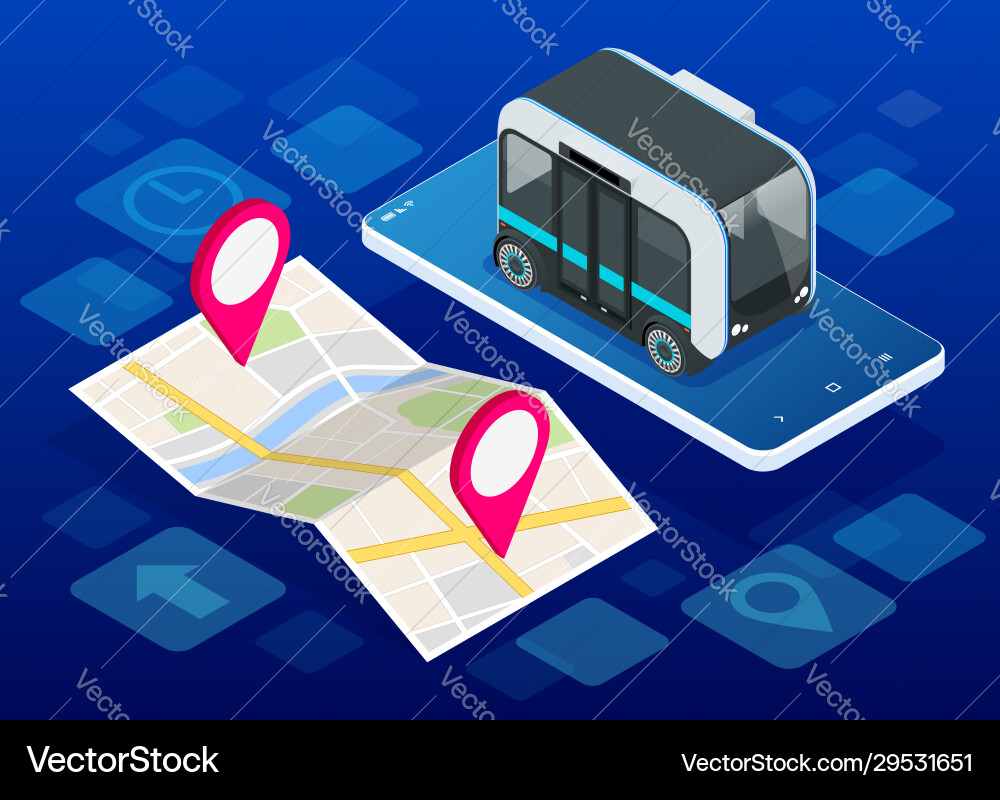 Isometric unmanned shuttle bus automated self Vector Image