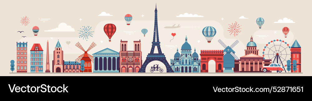 Travel paris web banner with popular landmarks Vector Image