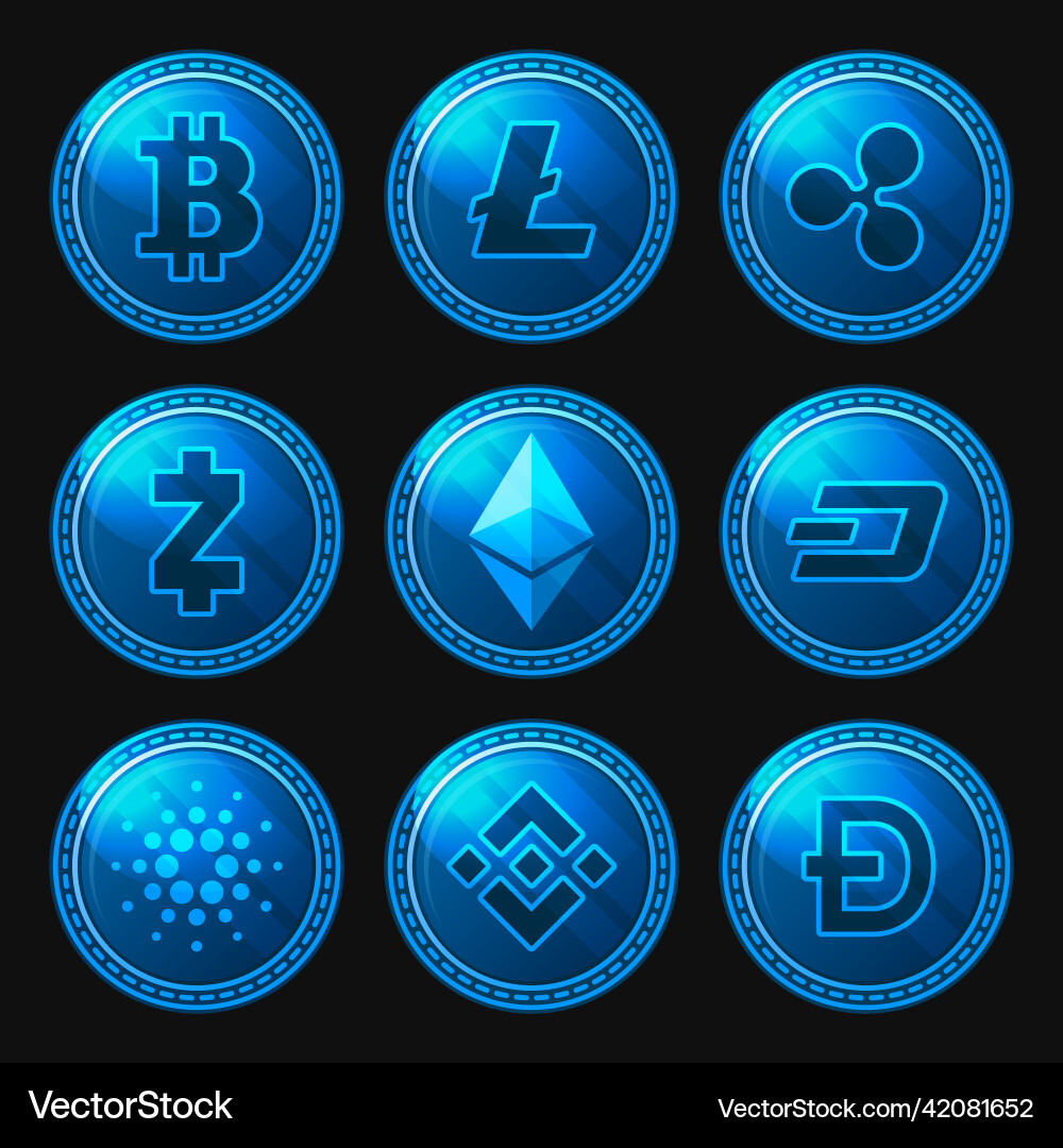 Bitcoin and crypto currency coin icons set Vector Image