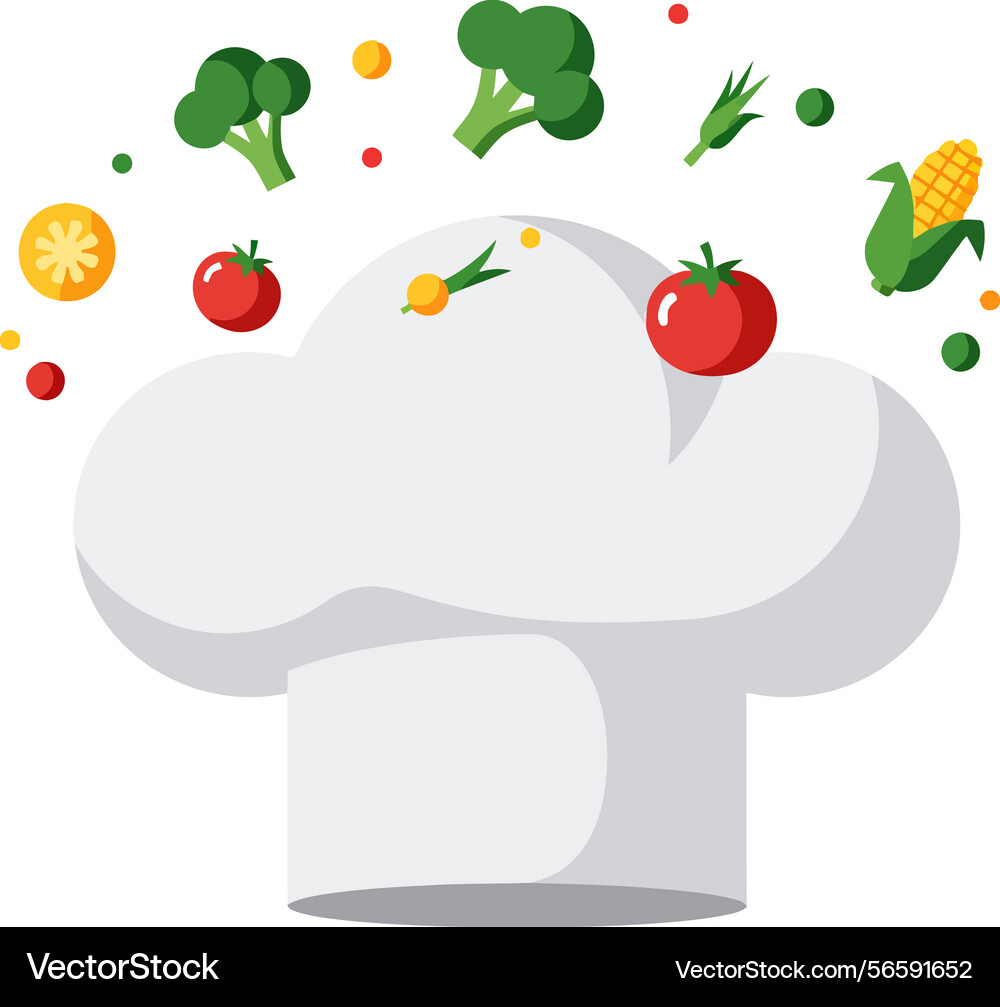 Chef hat with fresh vegetables floating around Vector Image