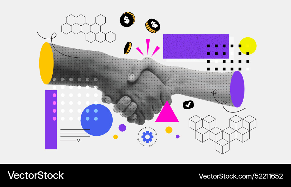 Collage poster design - business handshake Vector Image