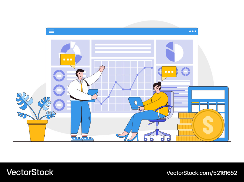 Flat business analysis and marketing using modern Vector Image