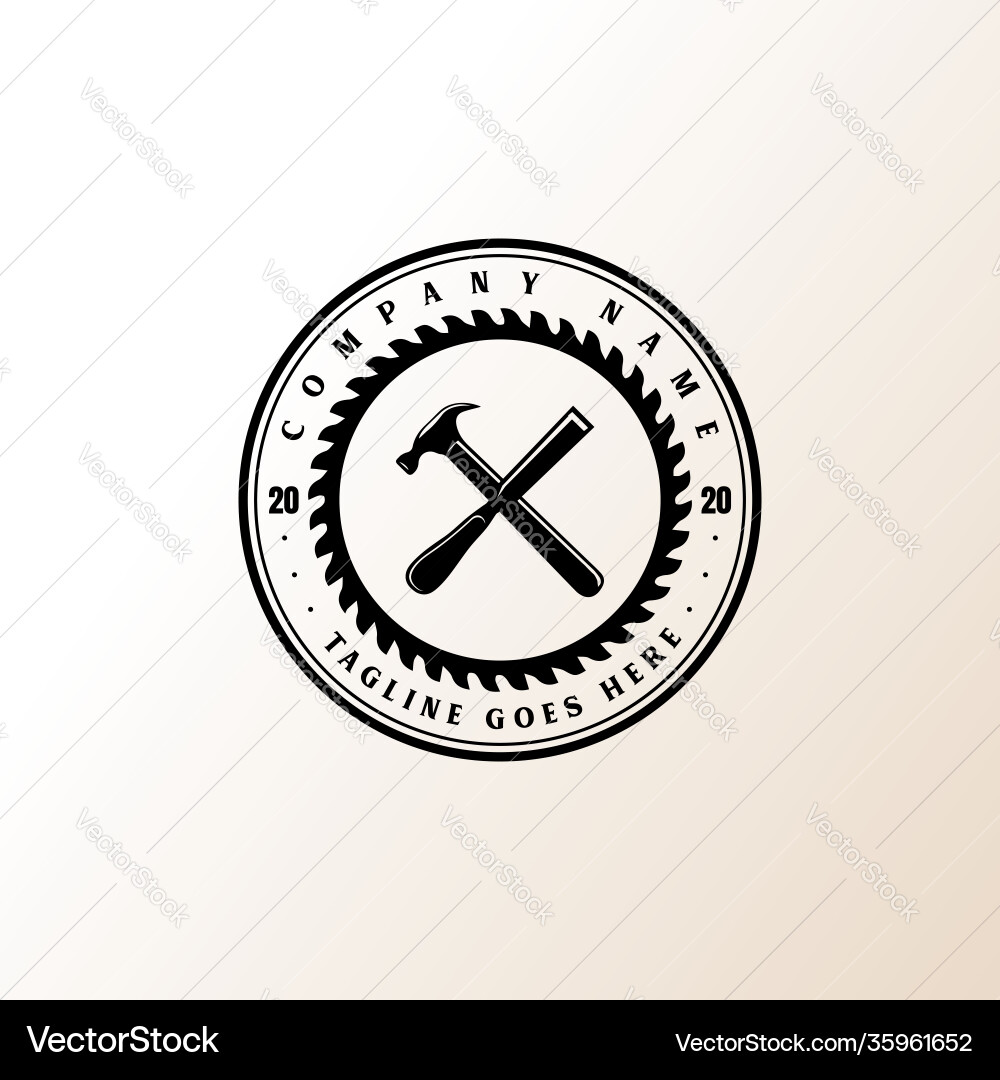 Vintage crossed hammer chisel carpentry wood Vector Image