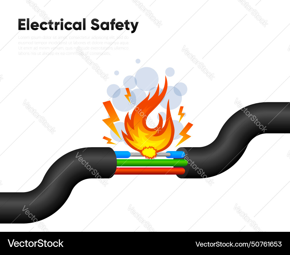 Electrical safety concept wire is burning fire Vector Image