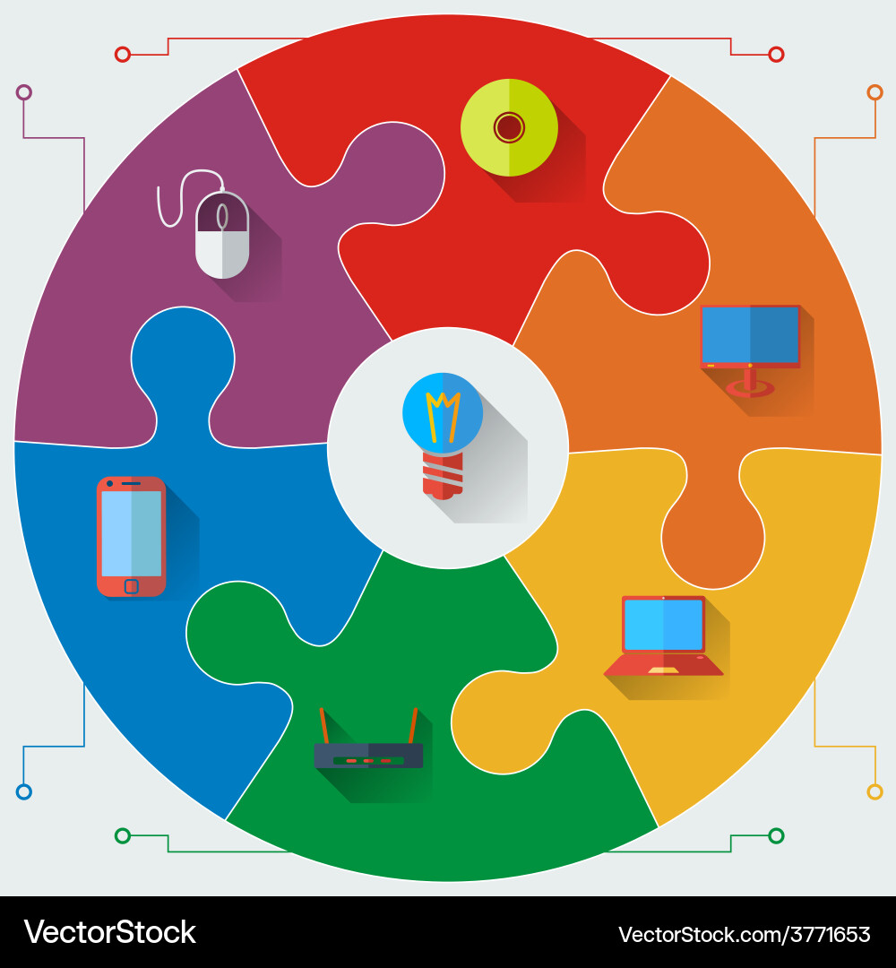 Infographics report templates in a circular puzzle