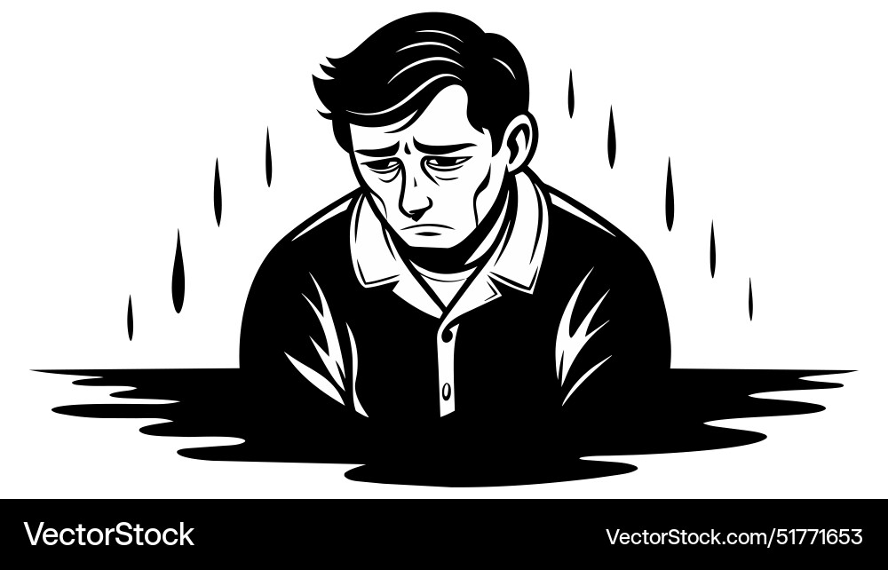 Sad man alone concept black and white Royalty Free Vector