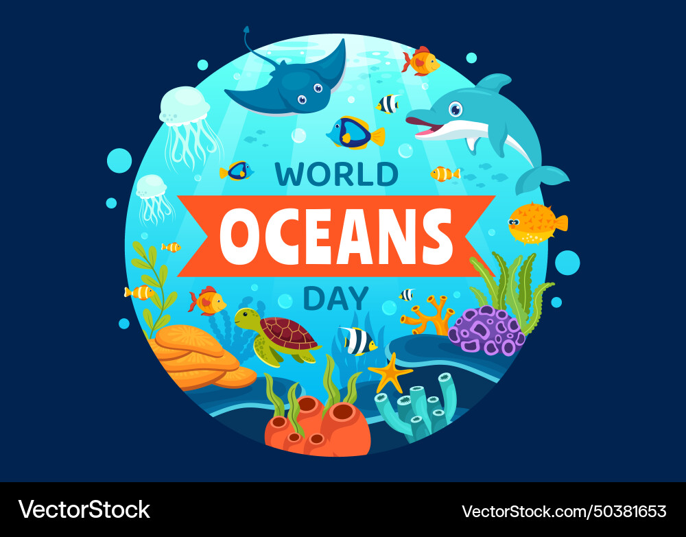 World oceans day to help protect and conserve Vector Image