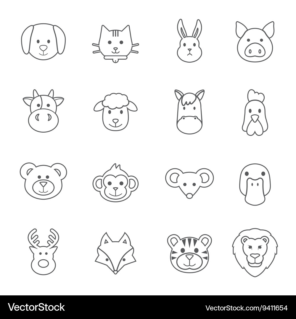 Animal Face Icons Set Royalty Free Vector Image