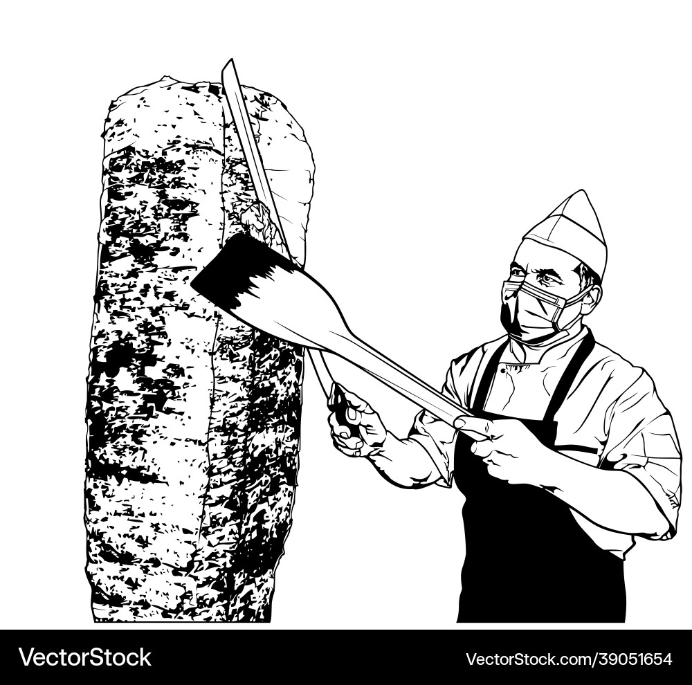 Cook preparing a turkish doner kebab Royalty Free Vector
