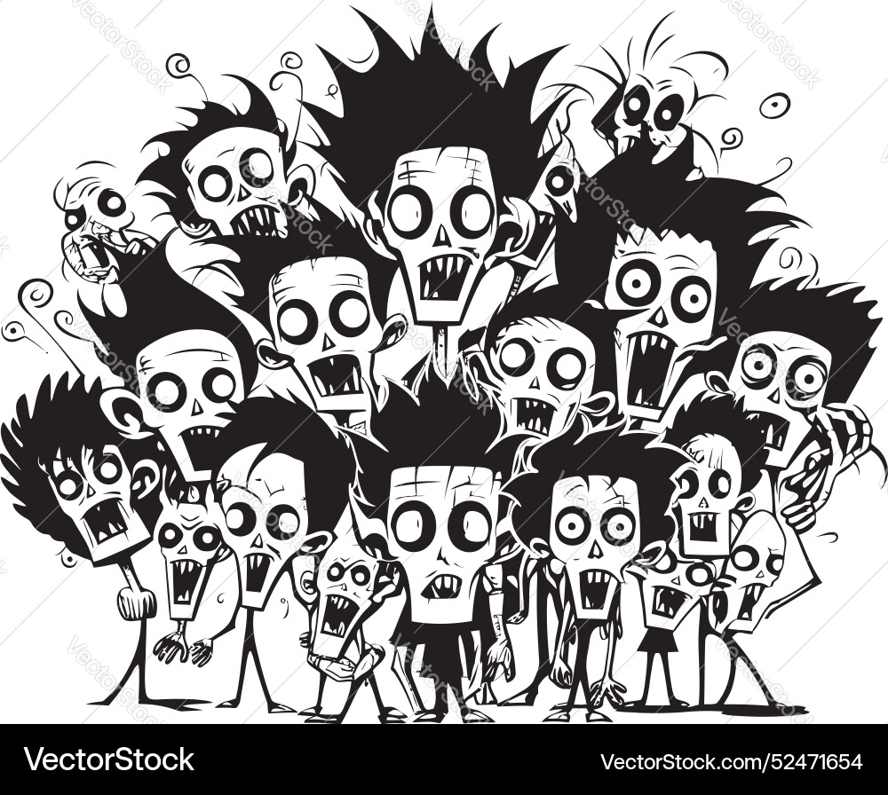 Gruesome gaggle doodle zombies design ink Vector Image