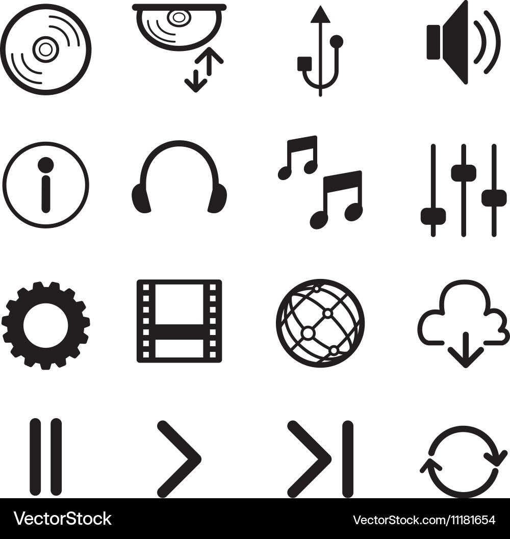 Media player icons set multimedia isolated Vector Image