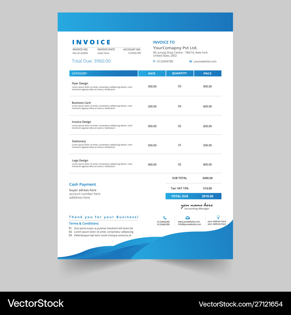 Minimal business invoice template design Vector Image
