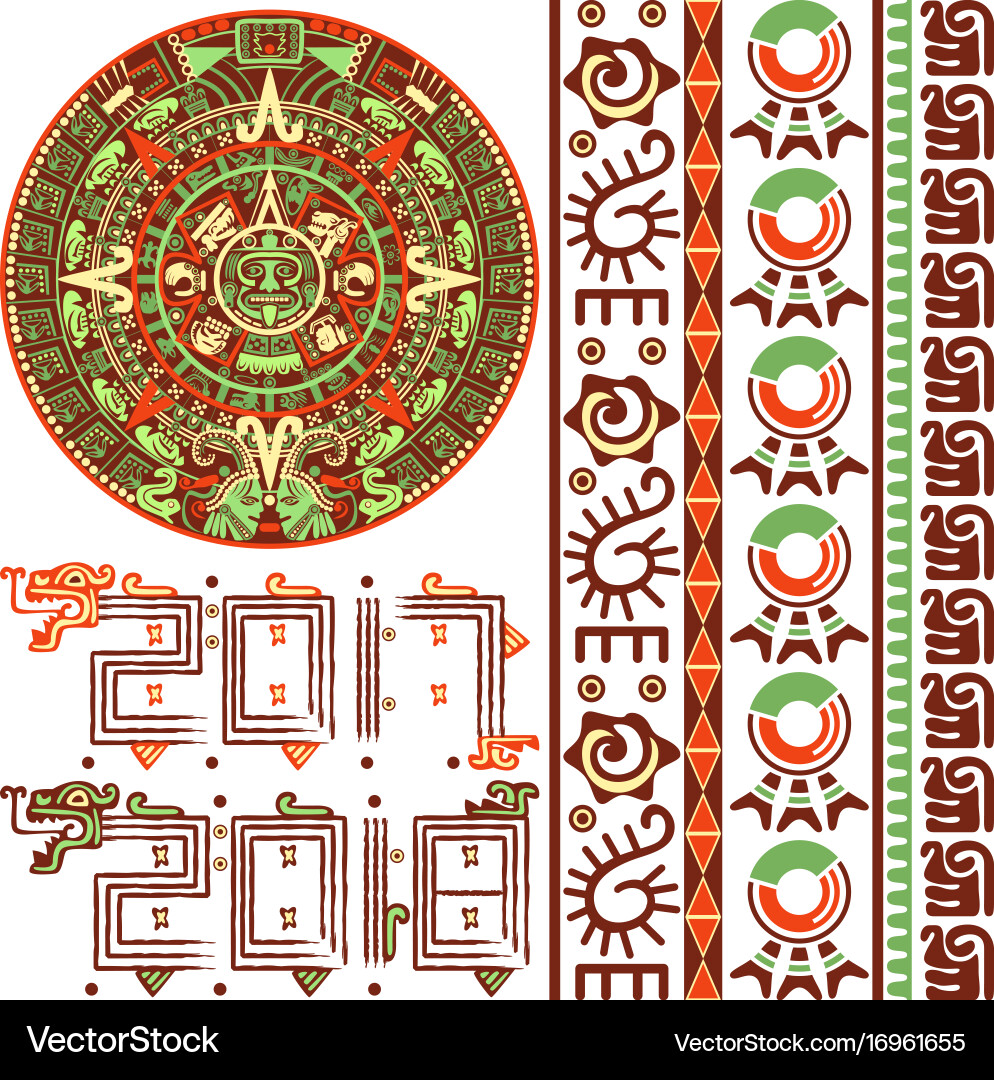 Aztec calendar with ornaments Royalty Free Vector Image