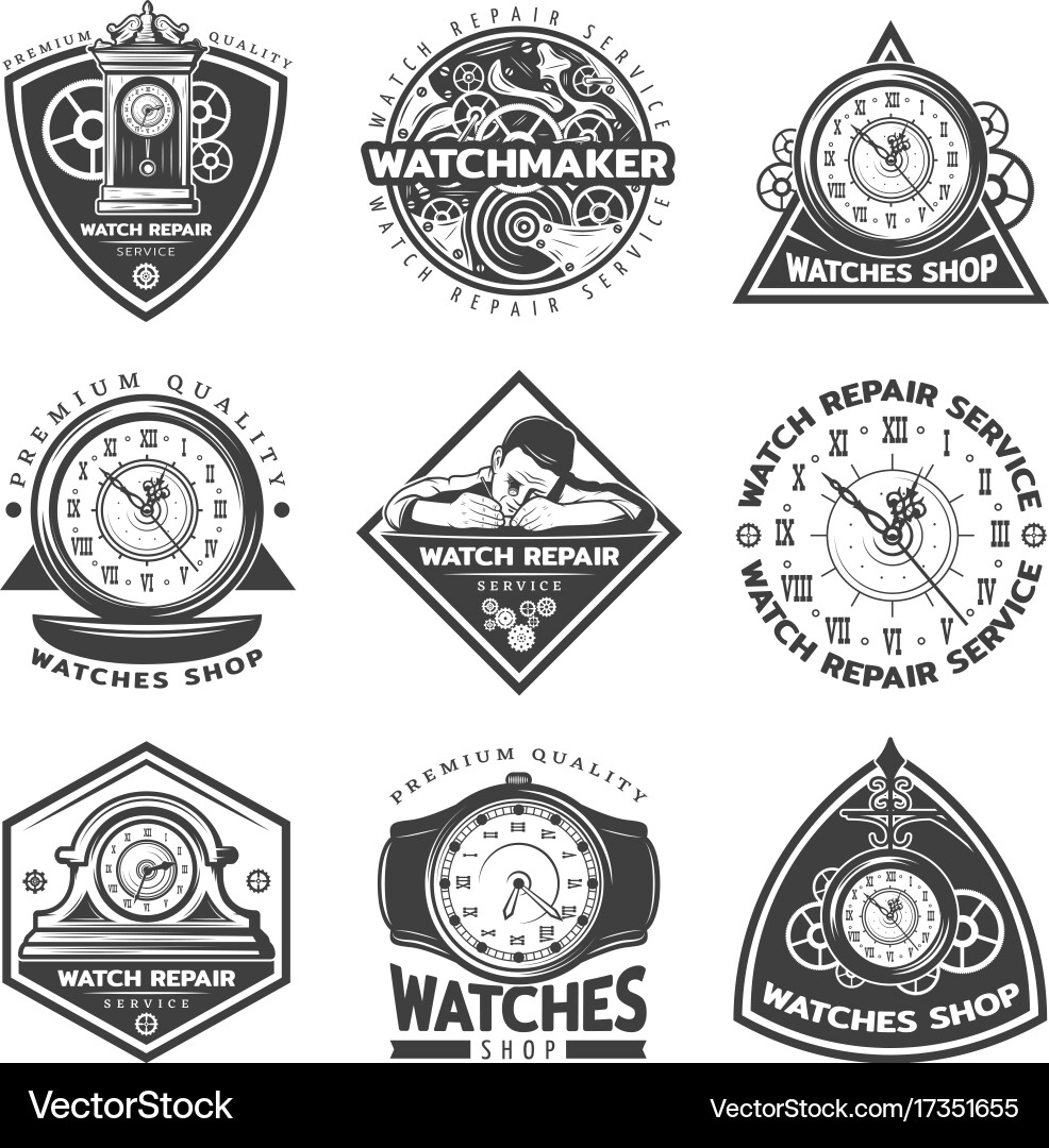 Classic Watch Repair Service Labels Royalty Free Vector