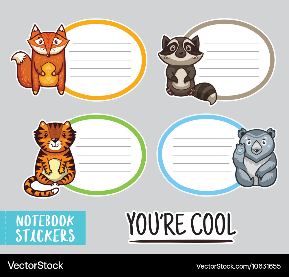 Cute animals notebook stickers Royalty Free Vector Image