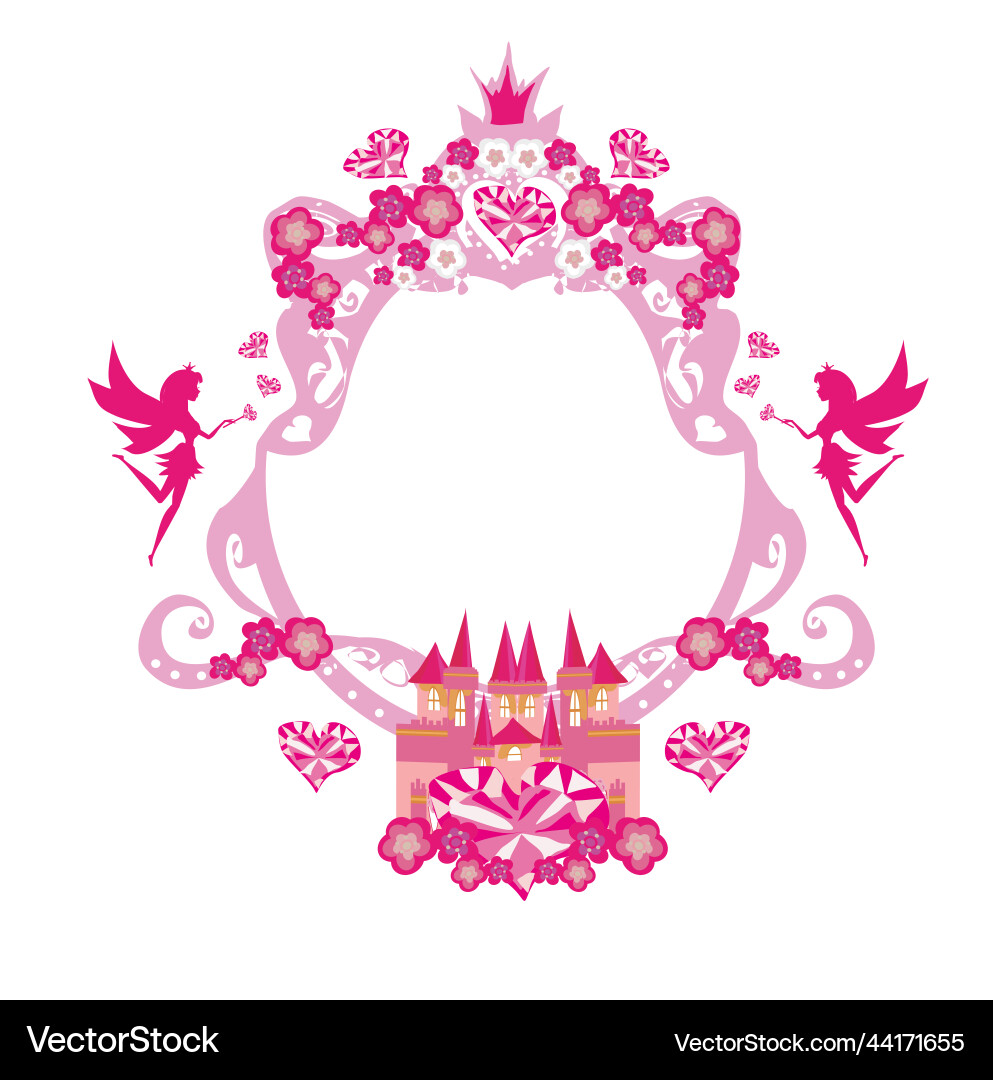 Fairytale frame with little fairies and castle Vector Image